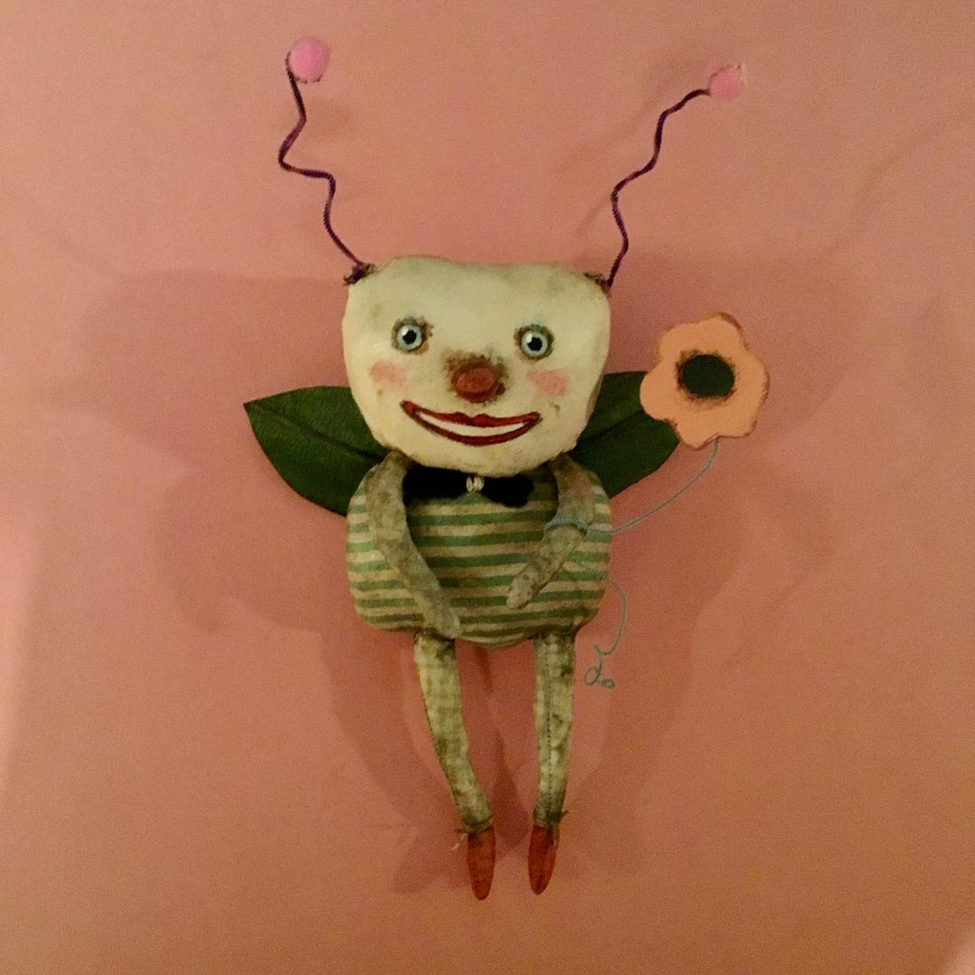 Funny Little Bug Art Doll , Sandy Mastroni, Bug Holds Flower ,wings Odd ...