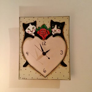 Tuxedo Cat Art Clock Illustrated Wall Art, Sandy Mastroni, Two Cats ...