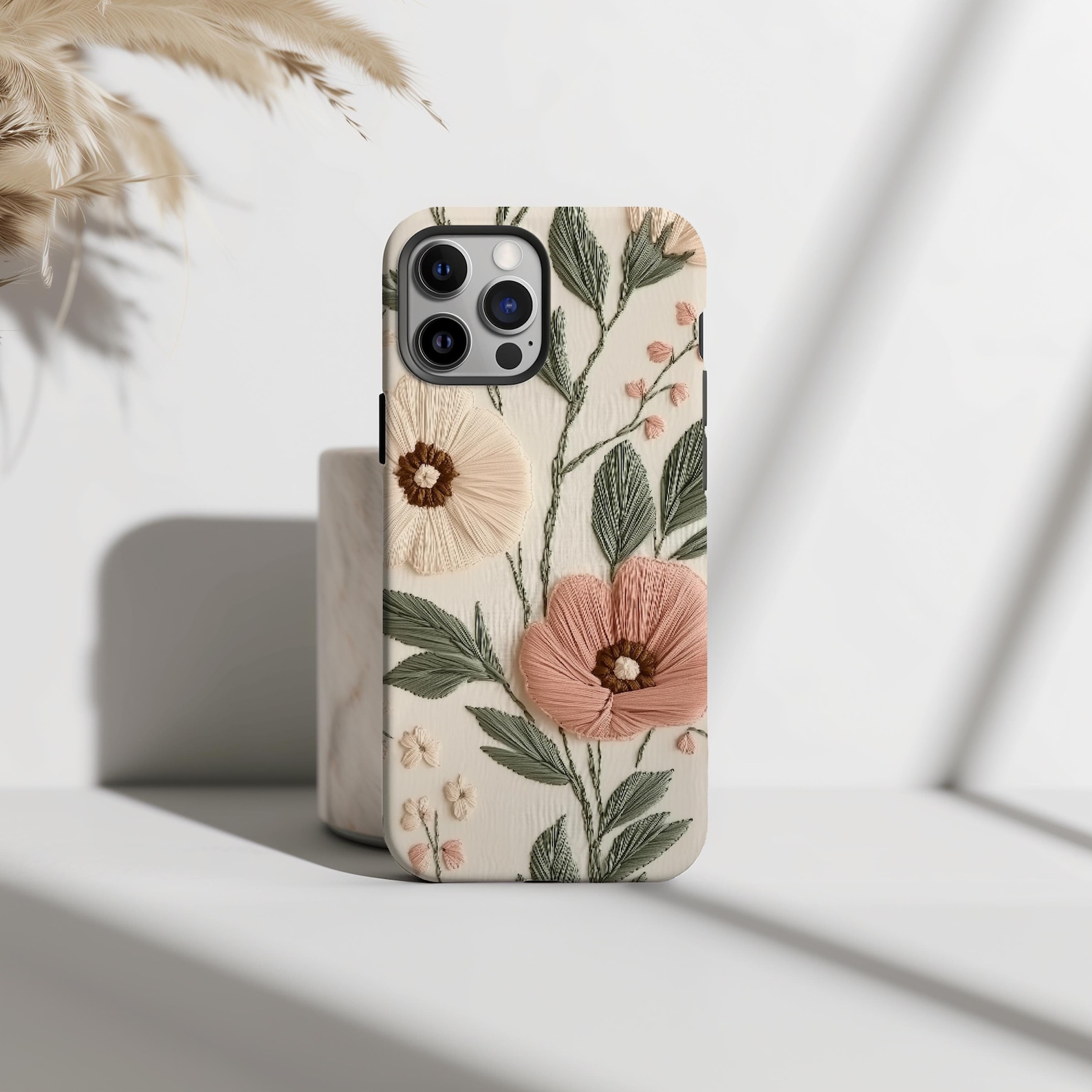 Spring Floral Phone Case: Pastel Pink Embroidered Look (fits iPhone 11 ...