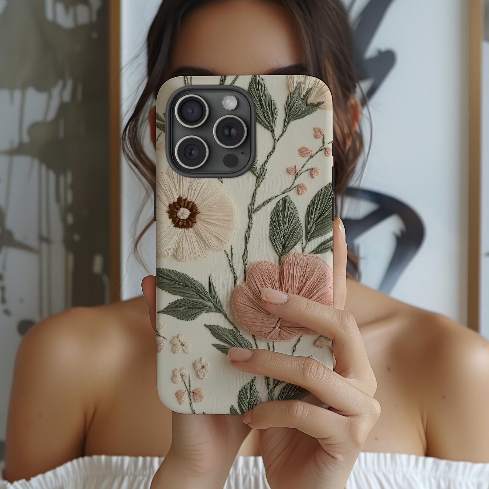 Spring Floral Phone Case: Pastel Pink Embroidered Look (fits iPhone 11 ...