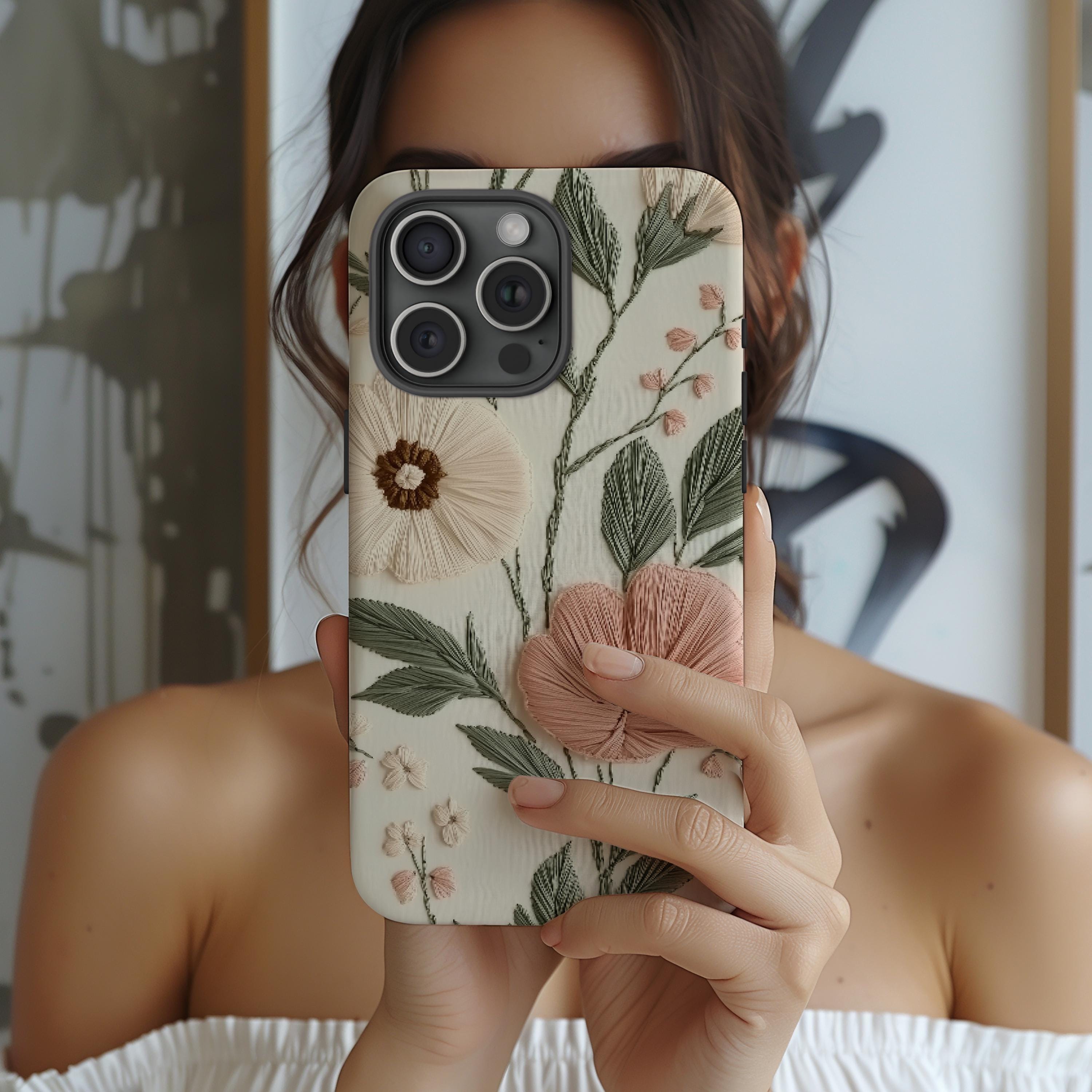 Spring Floral Phone Case: Pastel Pink Embroidered Look (fits iPhone 11 ...
