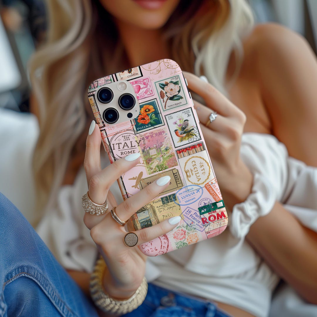 Vintage Stamp Phone Case: Pastel Travel Collage, Fits iPhone 11-17 - Etsy