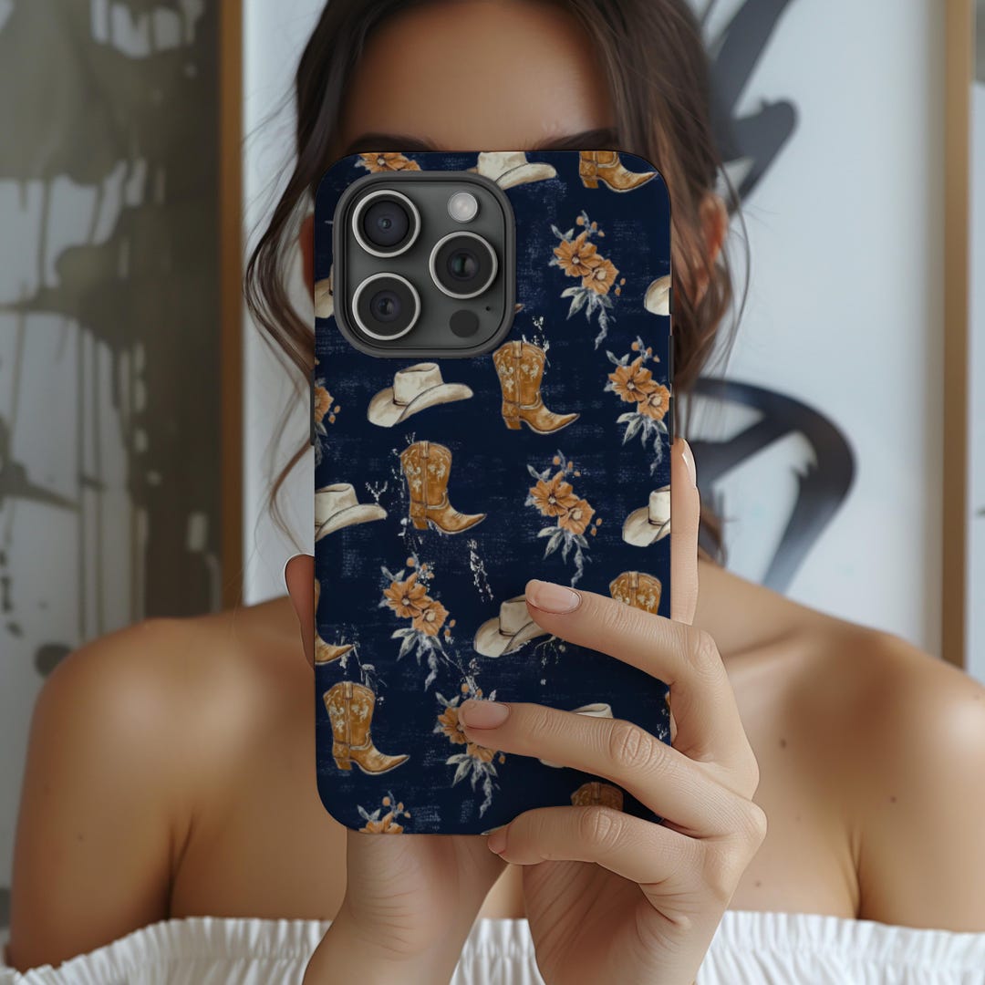 Distressed Western Cowgirl Hat and Boots Floral Phone Case, iPhone 15 ...