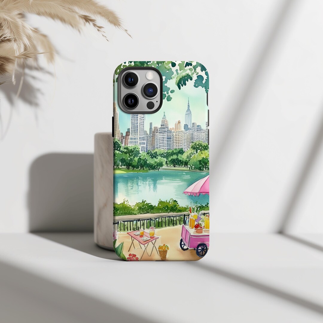Central Park Phone Case: NYC Watercolor Summer Scene, Fits iPhone 11-17 ...