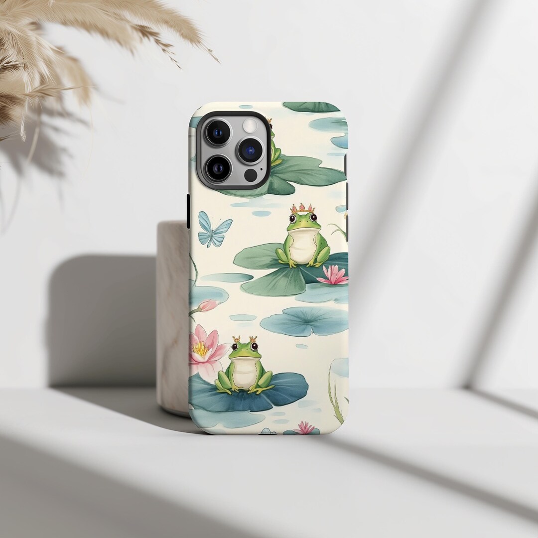 Pastel Watercolor Frog Lily Pad Phone Case, Cute Lotus Flowers, iPhone ...