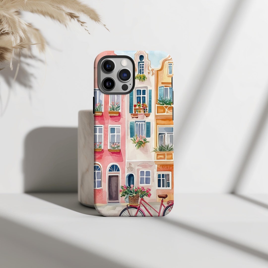 Pastel Watercolor Phone Case, European Street Scene (fits iPhone 11-17 ...