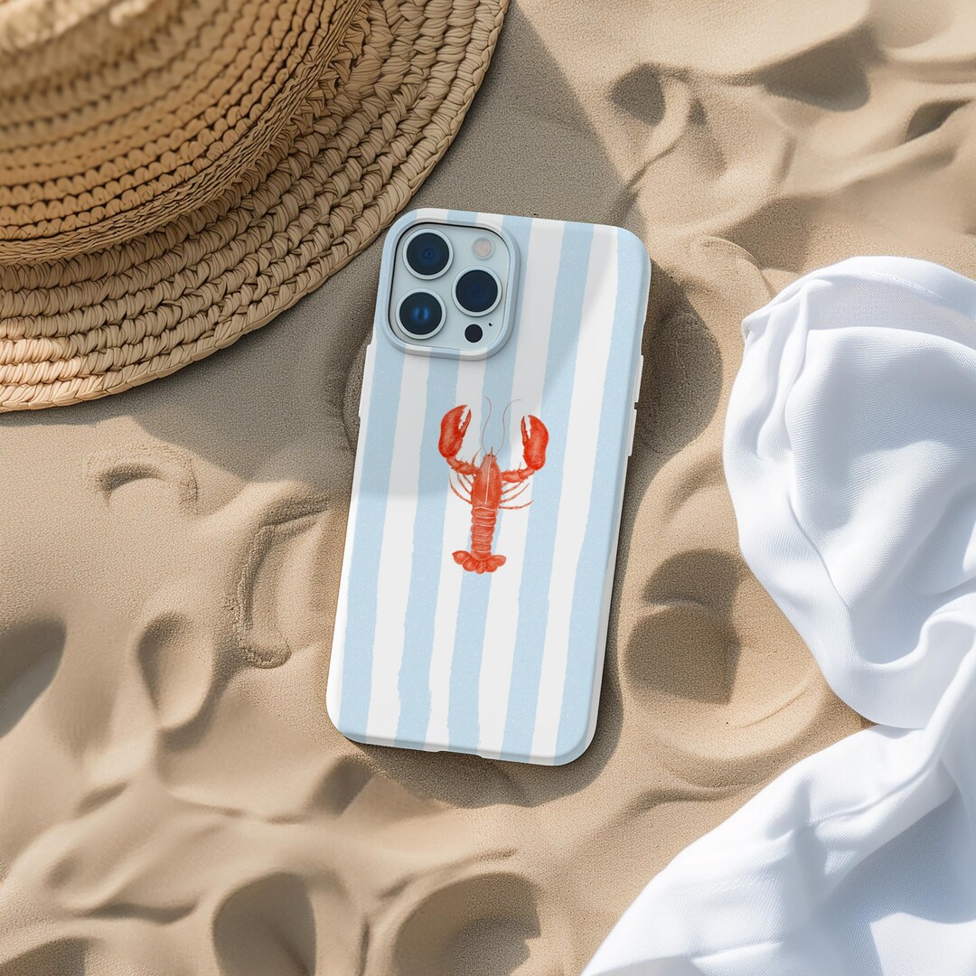 Lobster Phone Case: Coastal Stripes - Fits iPhone 11-17 & Samsung ...
