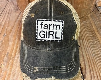 Farm Girl Distressed Trucker Cap Women's Trucker Cap Baseball Hat Farm ...