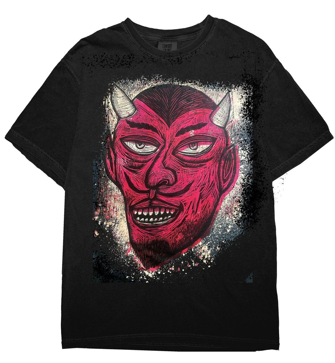 Space Dust Red Devil Woodblock Handprinted T-shirt - Etsy