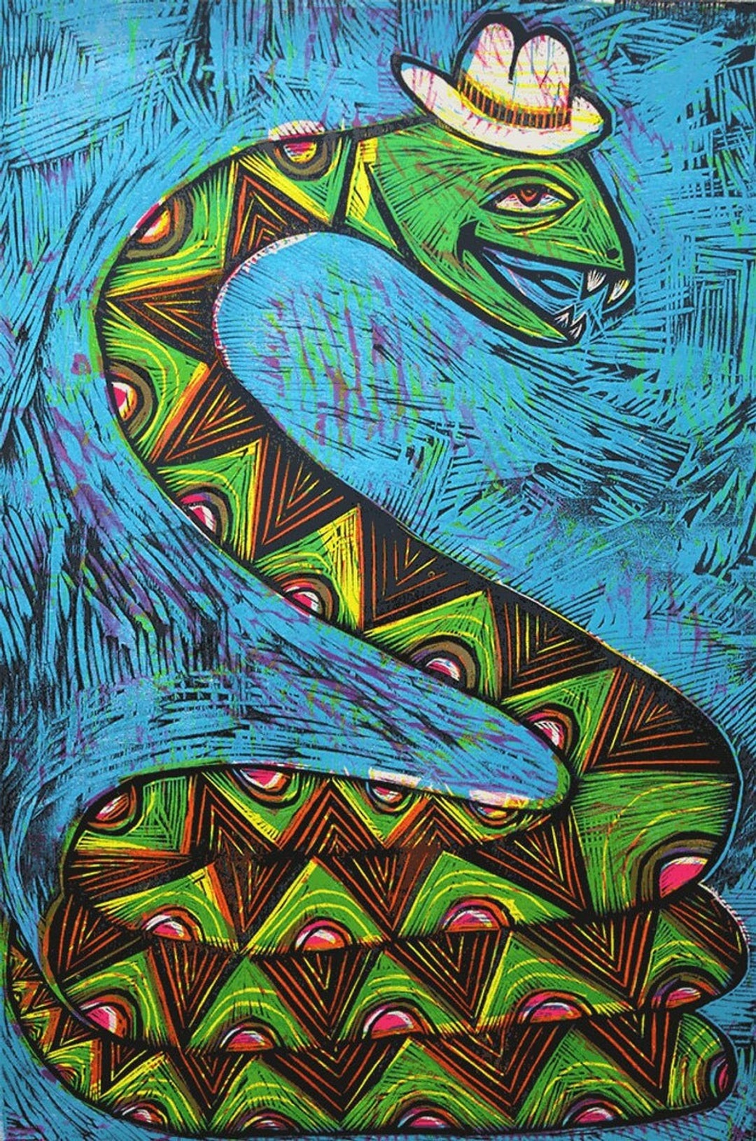 Outlaw Snake Color Handprinted Multicolor Woodcut Print - Etsy
