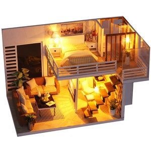 Miniature Dollhouse DIY Kit Modern 2-story Home With Dust Cover ...