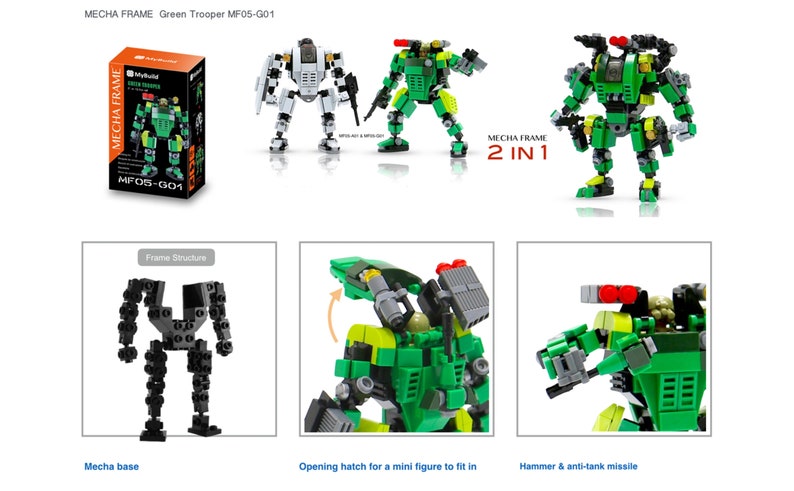 Mecha Frame 1+1 Bundle MF05-A01 Base Defender & MF05-G01 Green Trooper ...