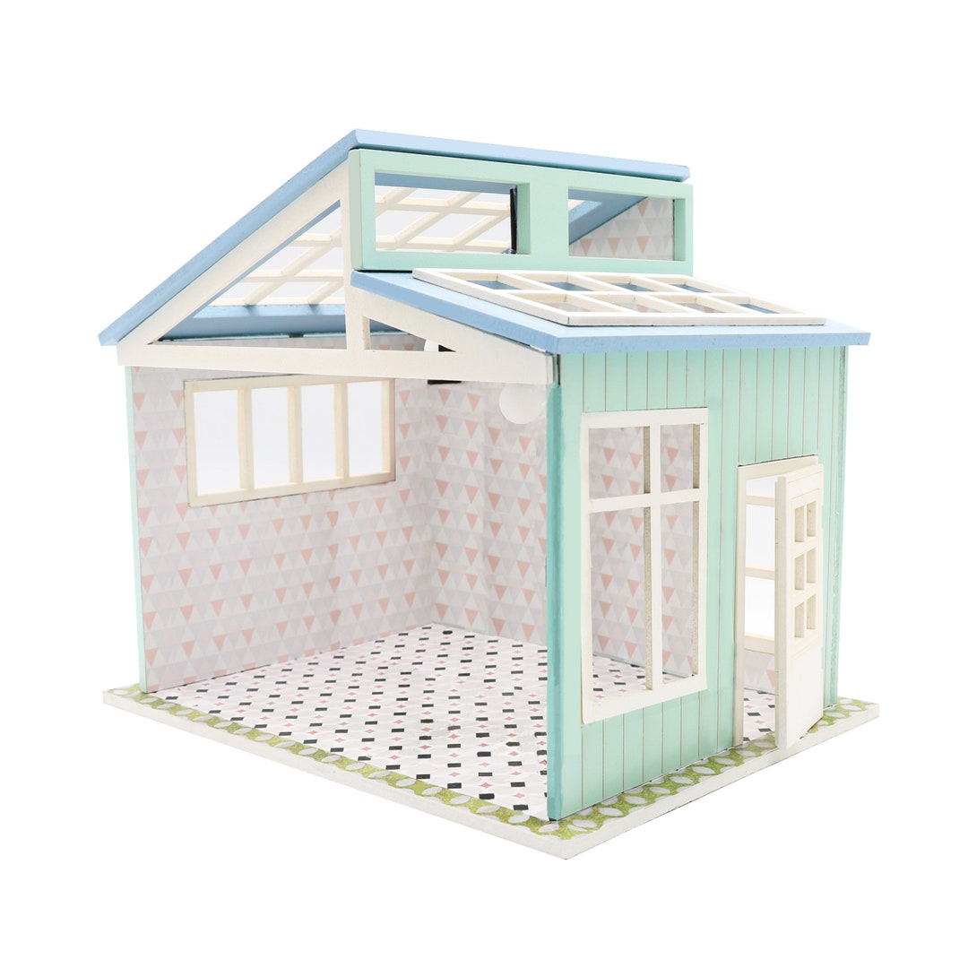 1:18 Miniature DIY Dollhouse Frame DIY Kit - Blue Roof Home With ...