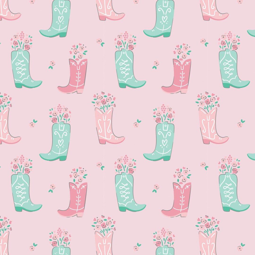 From Camelot Fabrics, "boots in Bloom" on Pink- Cotton FLANNEL - Etsy