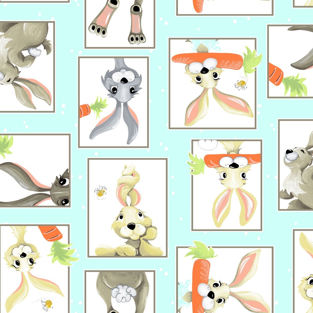 World of Susybee, Harold the Hare Collection, Patchwork Hares on Aqua ...