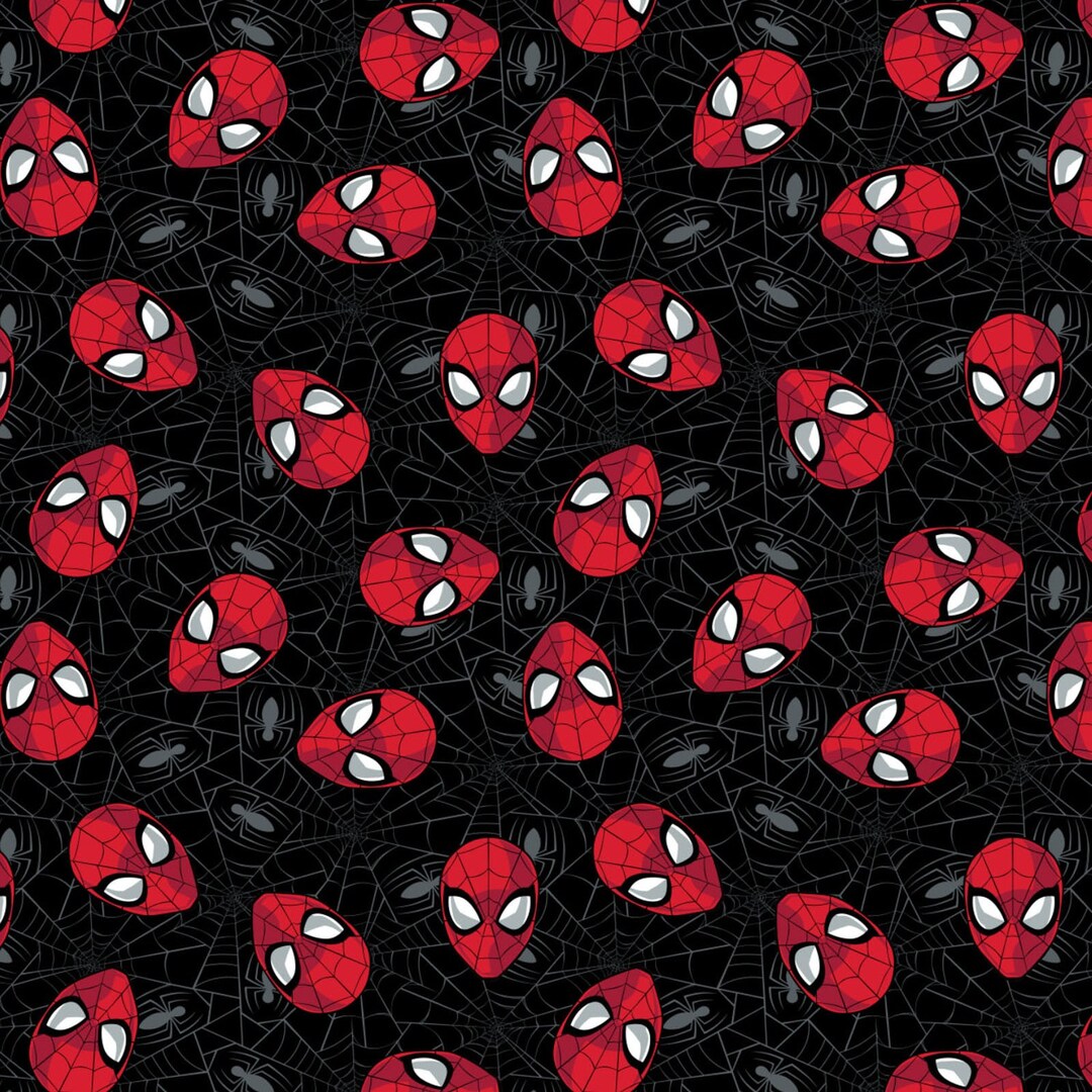 Spider-man on Black, Spider-man Web, Camelot - , Black and Red, Cotton ...