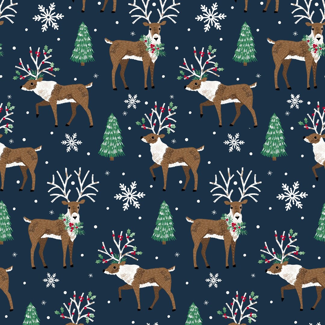 Believe, Reindeer on Navy, From 3 Wishes Fabric, LAST 39 Inches - Etsy