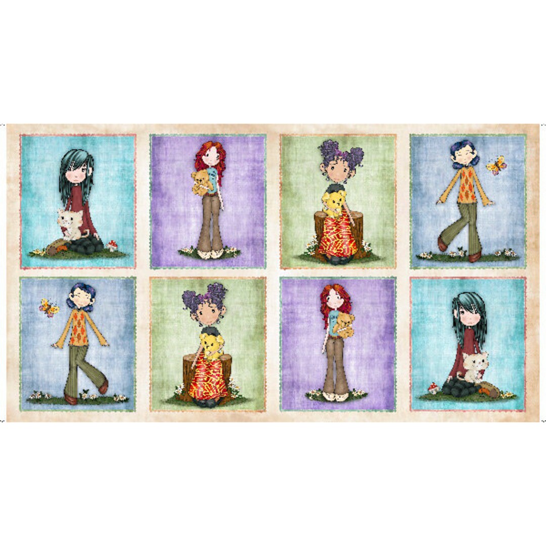 New, "garden Girls" Girl Patches Set on Natural, Panel (24") From ...