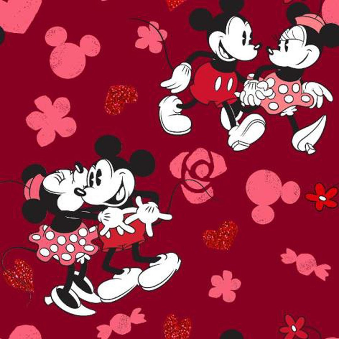 Mickey & Minnie - Love With Red Metallic, 100% Cotton, Yard - Etsy
