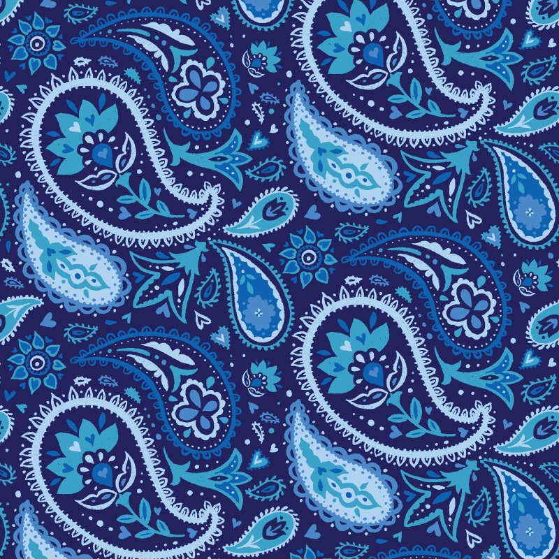 Navy Blue Paisley Fabric - Etsy