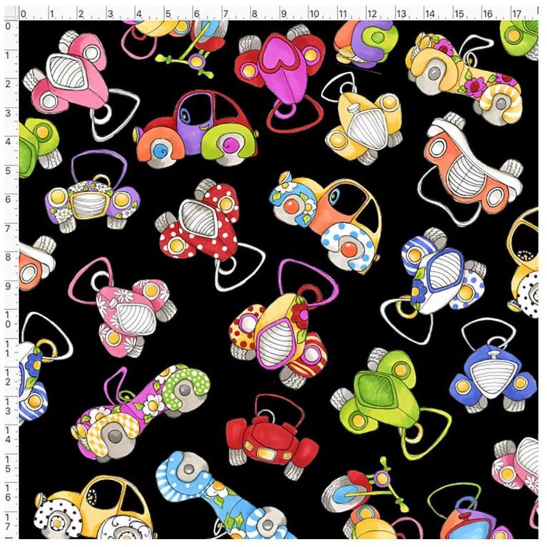 Car Toss on Black by Loralie Designs, Colorful Cars - Etsy
