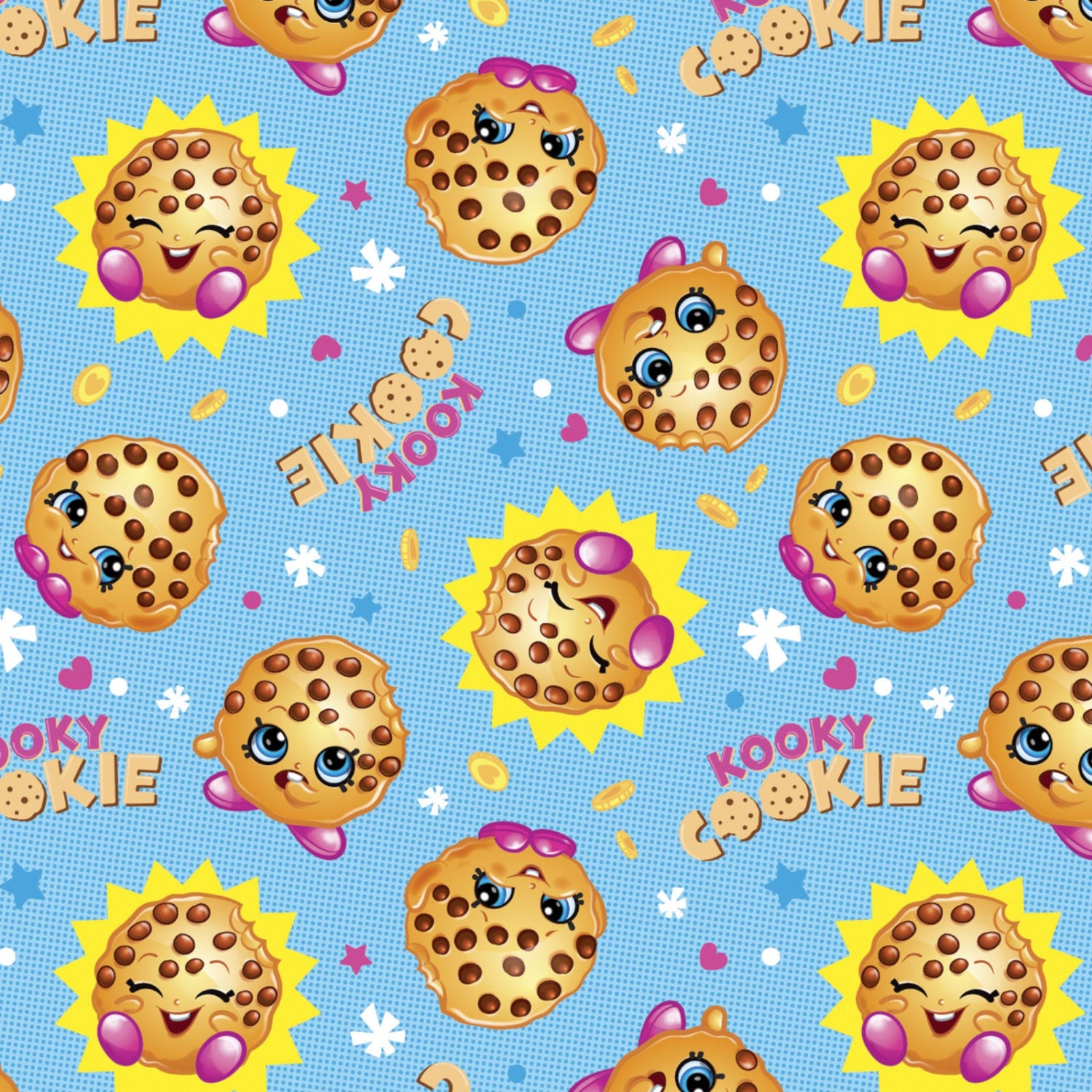 SHOPKINS Fabric, "cookie With the Look" on Blue, Kooky Cookie, Yard - Etsy