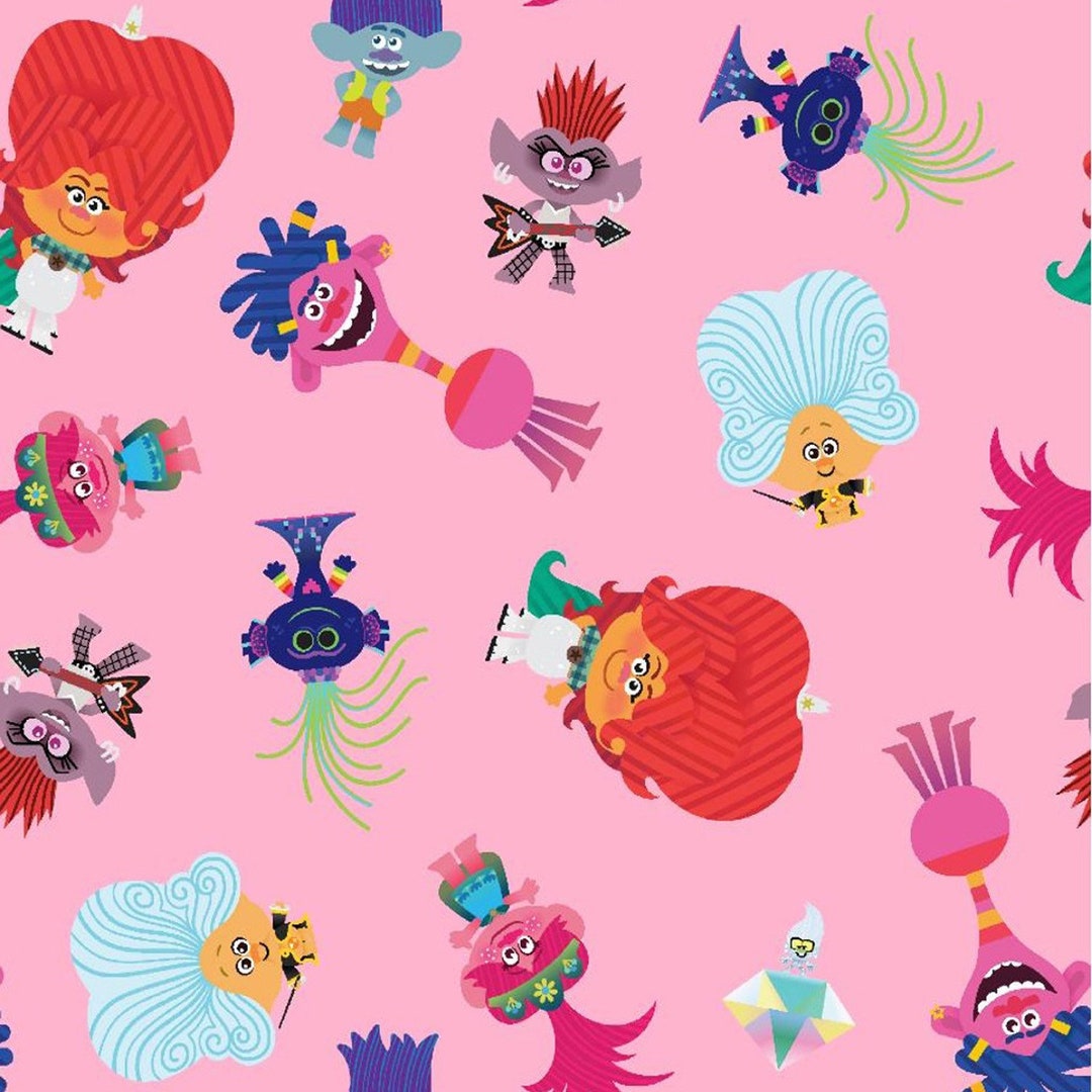 Dreamworks TROLLS on Pink, Rock and Roll Trolls, Cotton Fabric, 1 Yard ...