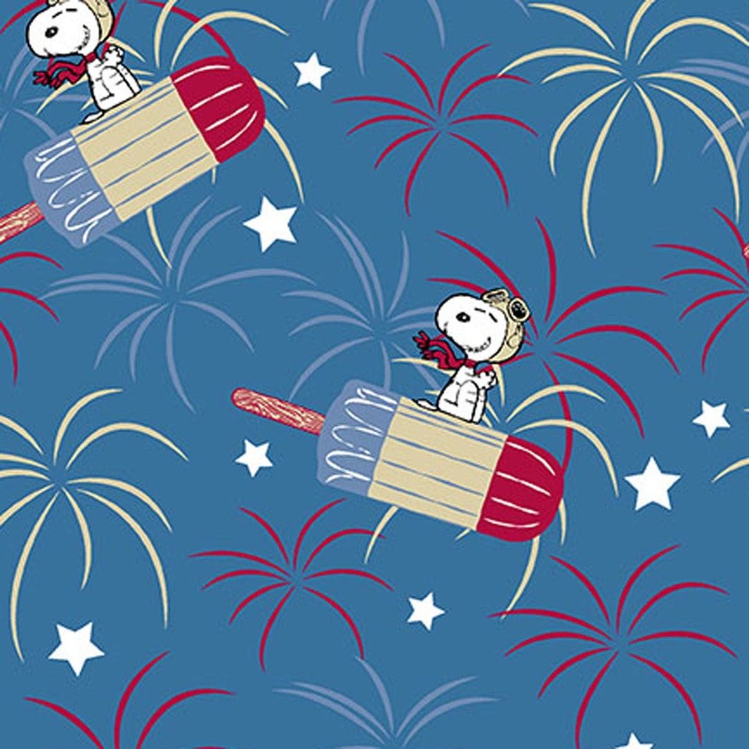 Snoopy Patriotic Popsicle on Blue, Peanuts Cotton Fabric, Yard - Etsy