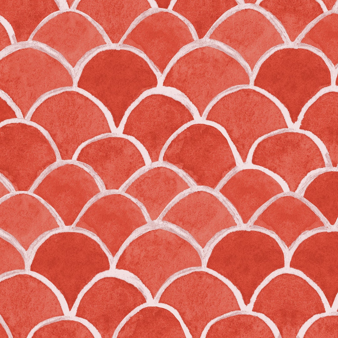 Sanibel "fish Scales" on Light Red, Designer Sue Zipkin for Clothworks ...