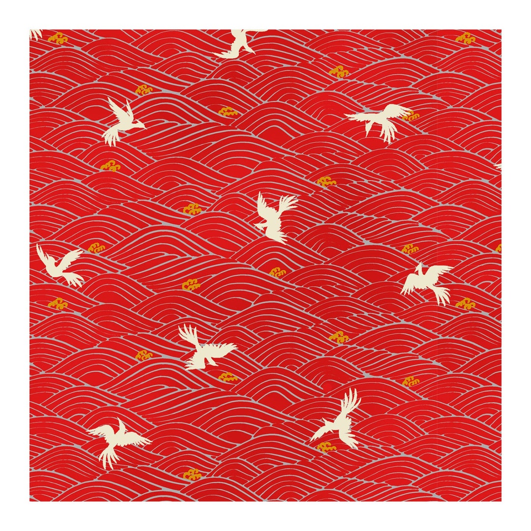 Quilt Gate Fabrics, Made in Japan, Tori Met, Metallic Birds on Red ...