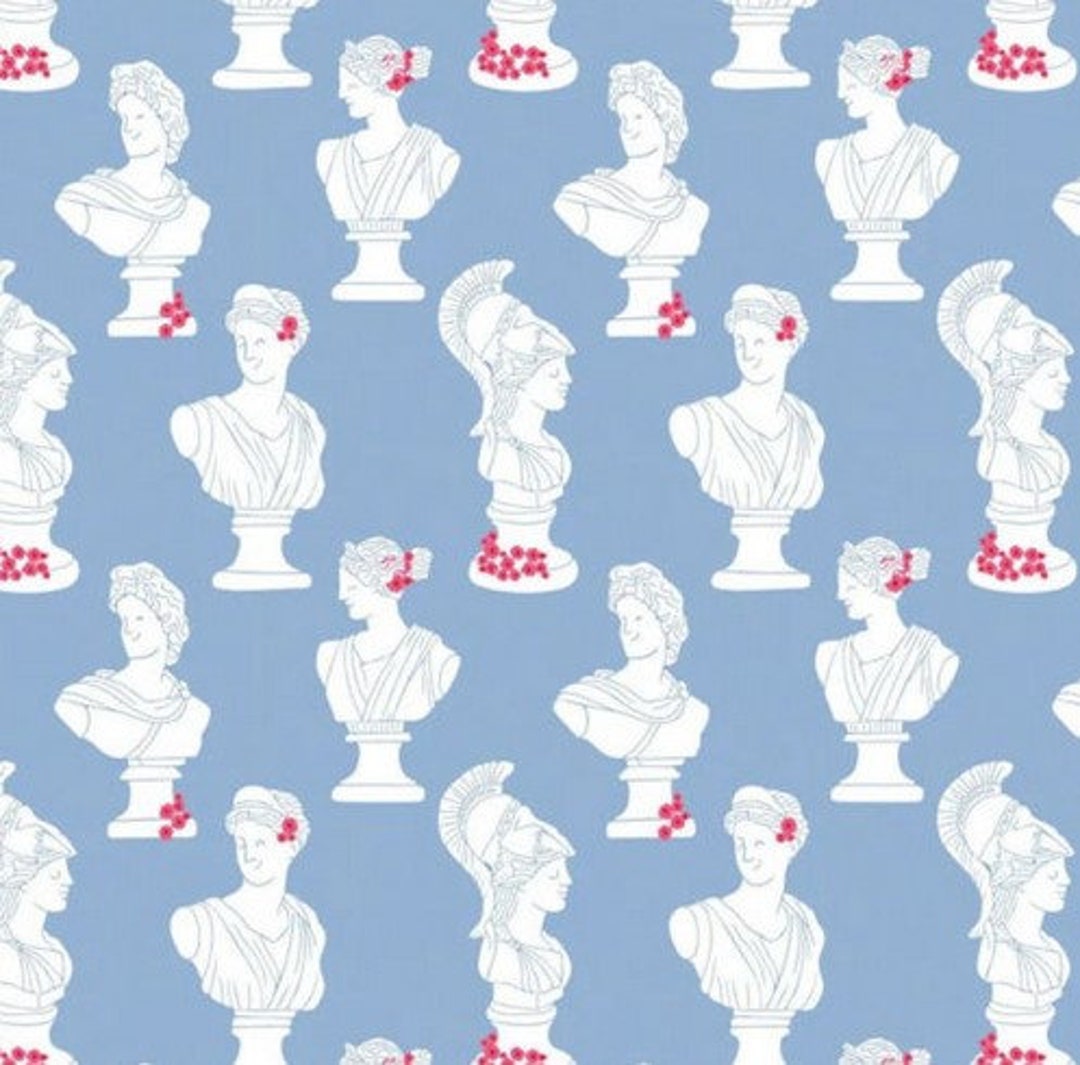 A Stroll in Santorini From Camelot Fabrics - Greek Busts on Blue - Etsy