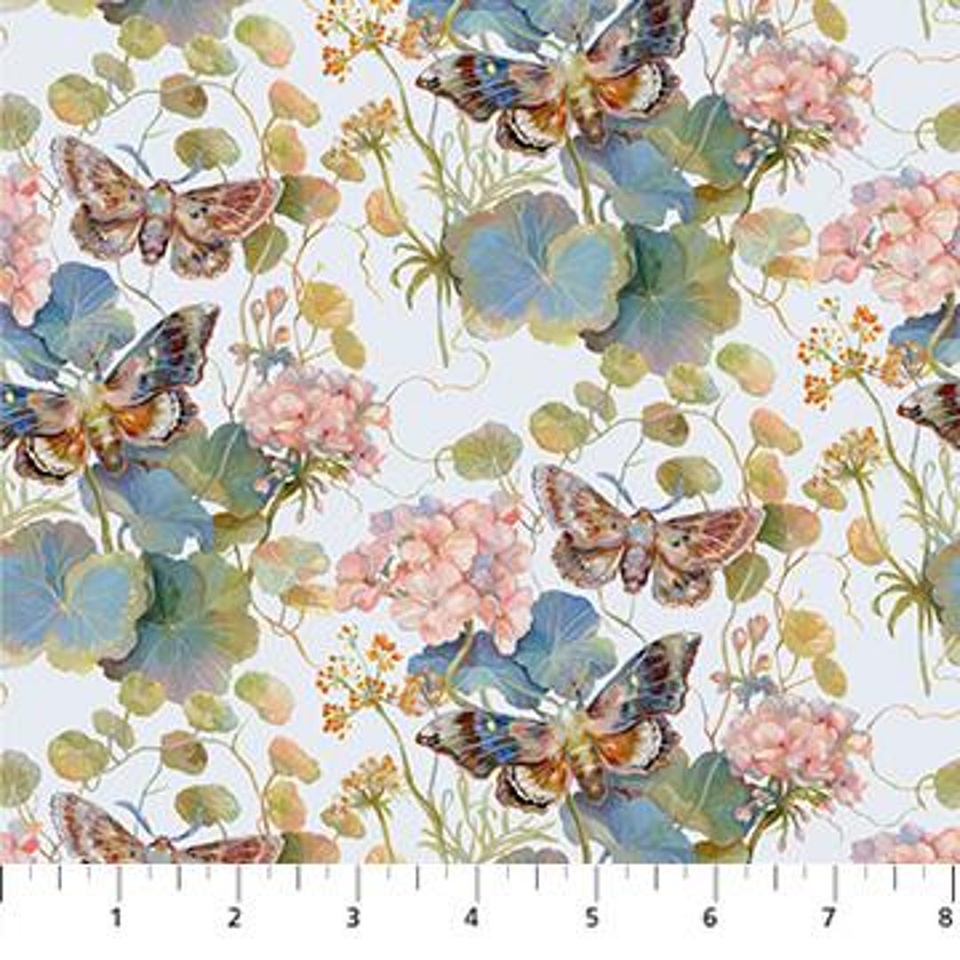 Elegance, Moth in Blue From FIGO Fabrics, 100% Cotton - Etsy