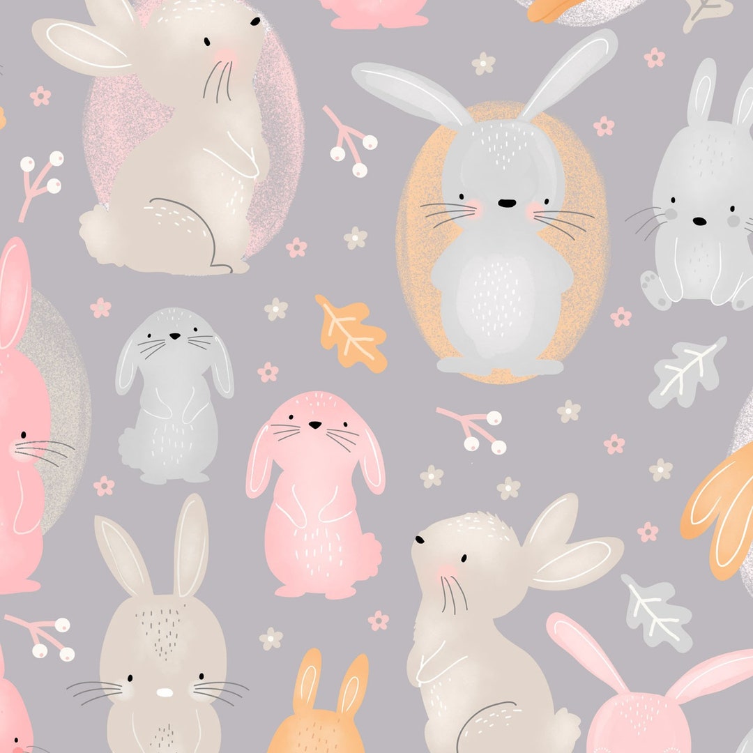 Comfy Flannel Prints - Pastel Bunnies on Grey, 100% Cotton Flannel ...