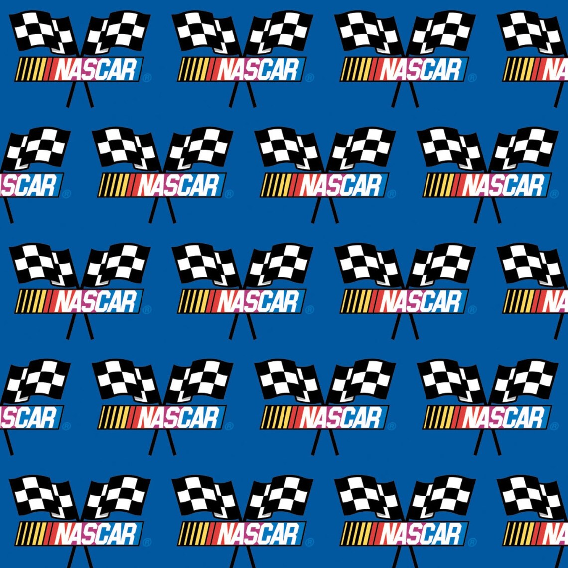 NASCAR FLEECE on Blue Nascar Checkered Flag Fleece Fabric | Etsy