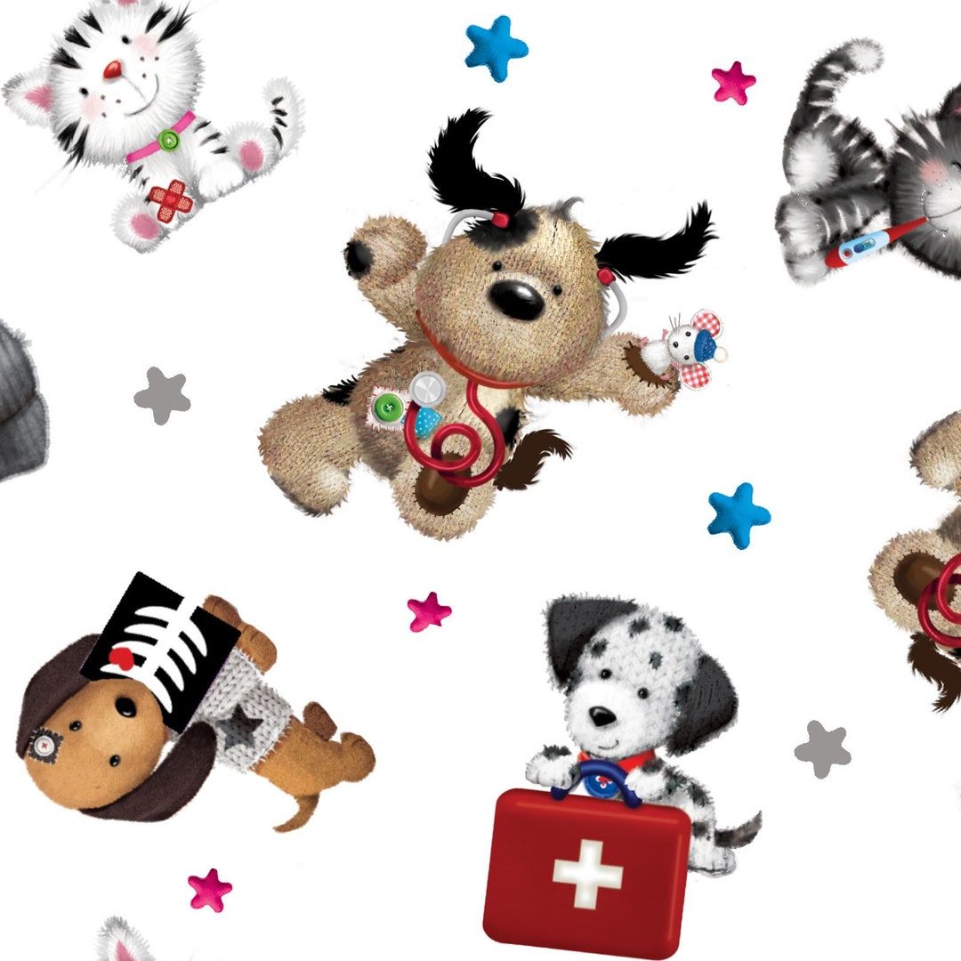 Big Hugs by Henry Glass Fabrics, Tossed Characters on White. Yard - Etsy