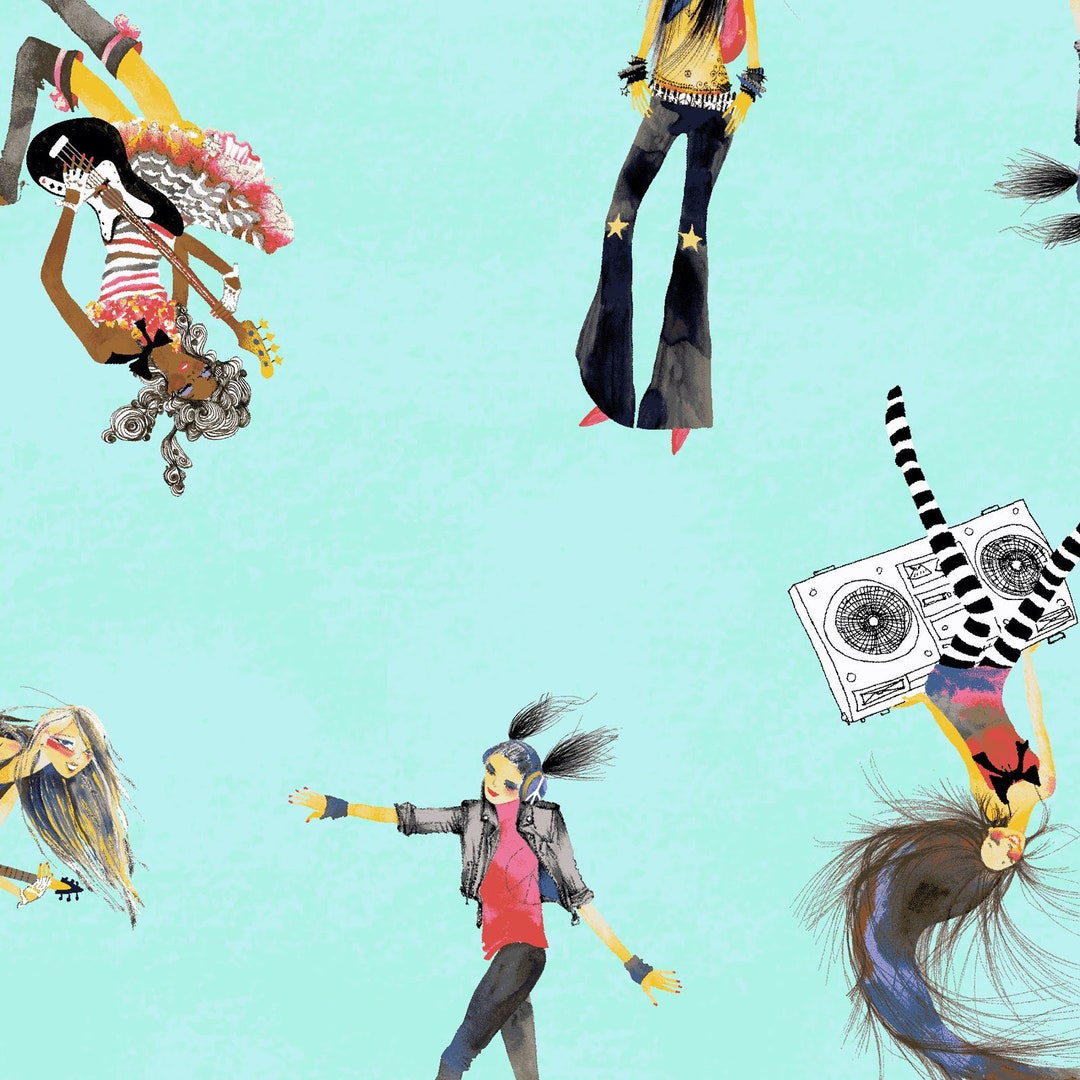 NEW Groovy Girls by Masha D'yans, Groovy Girls Dancing on Teal - Etsy