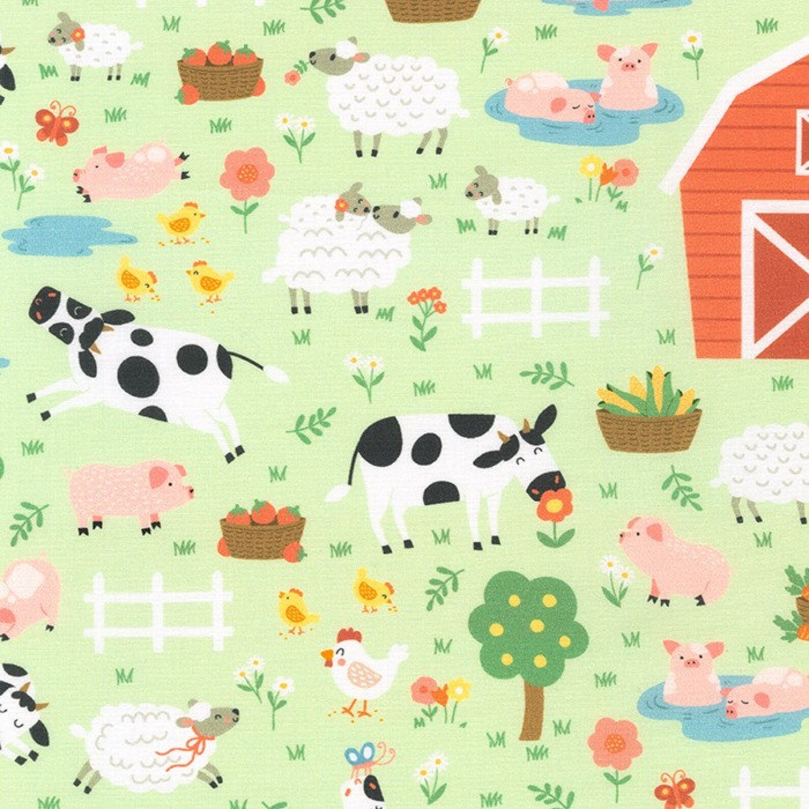 Cuddly Countryside, Farm Critters on Green, 100% Cotton - Etsy