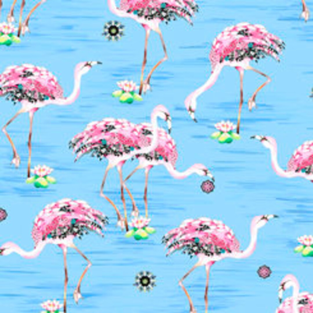 Quilting Treasures, Fancy Flamingos - Flamingos in Light Blue, Yard - Etsy