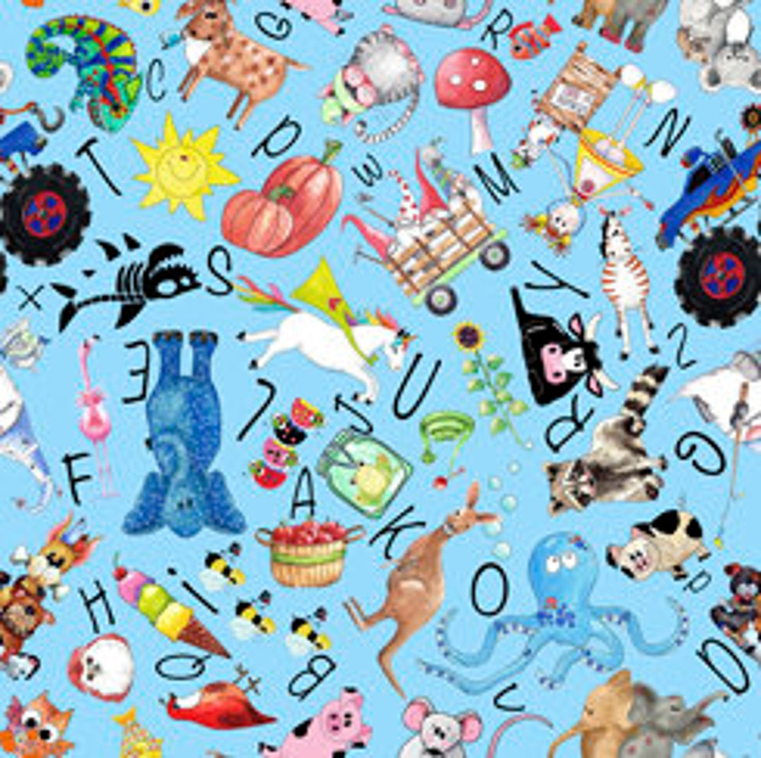 Alphabet Soup, "character Toss" on Blue by Quilting Treasures, Yard - Etsy