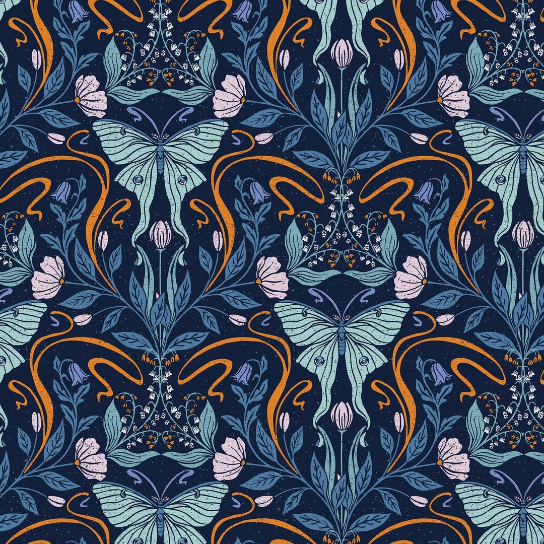 La Luna, Moonlight Butterfly in Navy, From Paintbrush Studio Fabrics ...