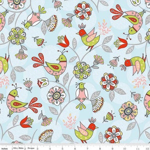 Blue Dutch Main Birds in WHITE, Riley Blakes Dutch Floral Collection ...