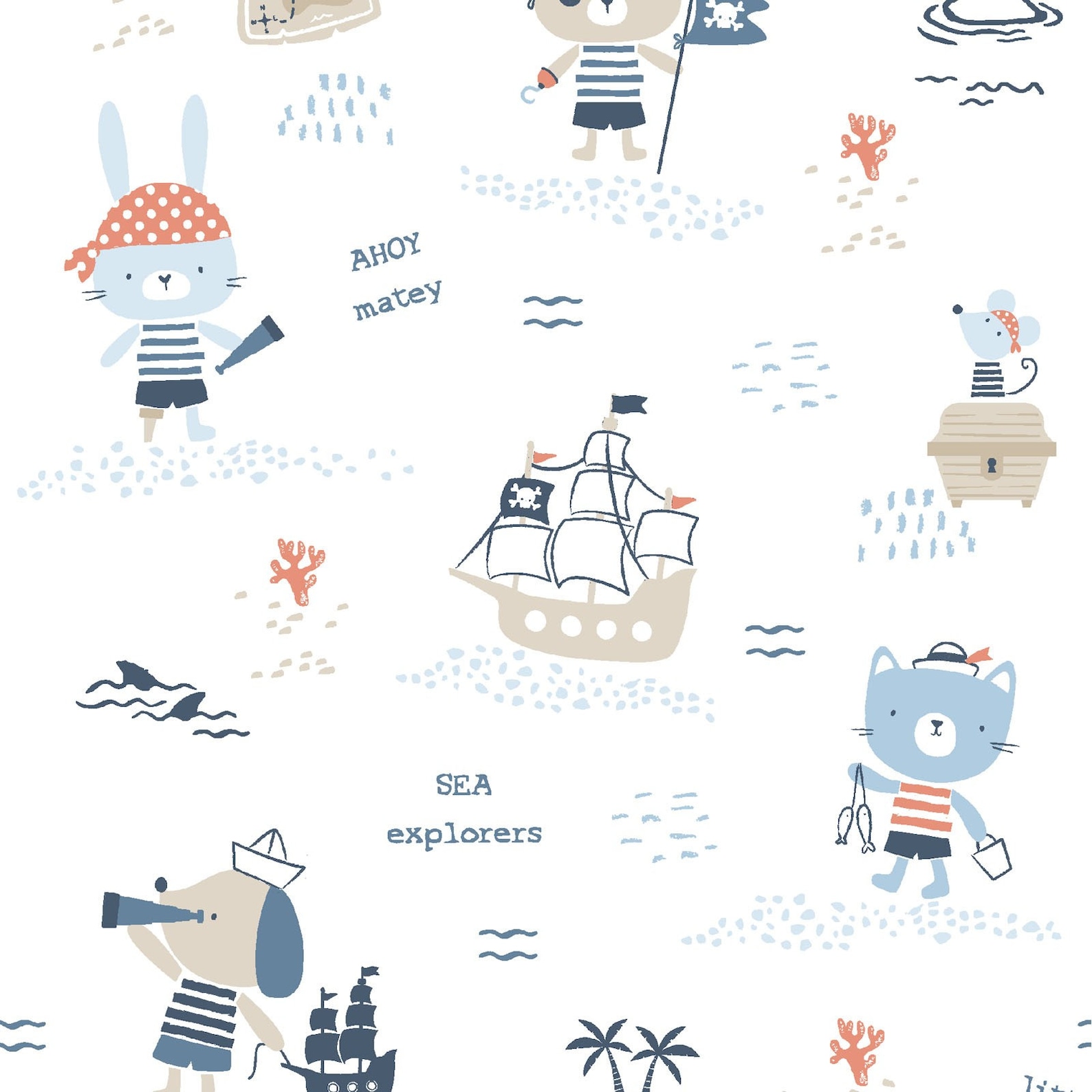 All Aboard, "sailor Toss" on White, Nursery Fabric, 100% Cotton Fabric ...