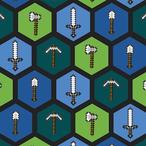 MINECRAFT Tools on Blue, Cotton Fabric, 1 Yard - Etsy