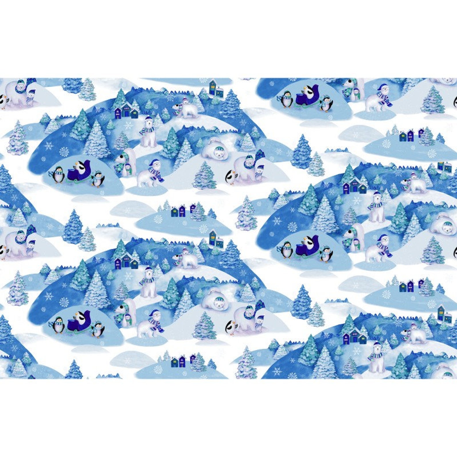 Snowville winter Toile on Blue Designer Sue - Etsy