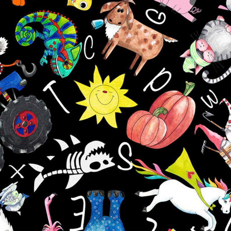 Alphabet Soup character Toss on Black by Quilting | Etsy