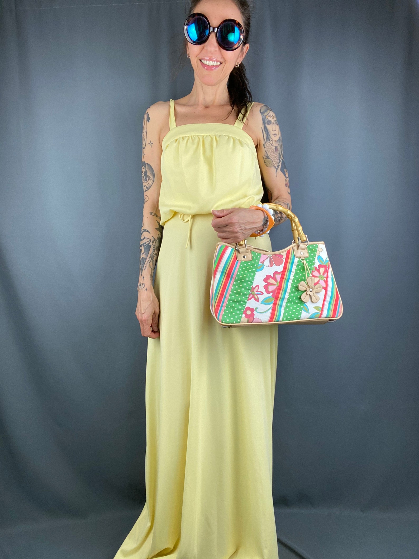 Vintage 70s Sundress Pastel Yellow Maxi Summer Straps - Etsy