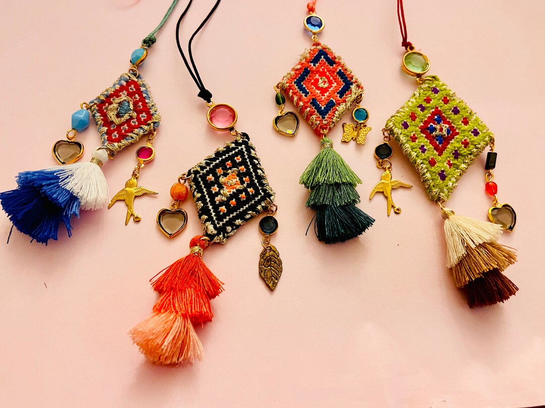 Boho Mexican Embroidered Textile Scapulary Mexican Art Eye of God ...