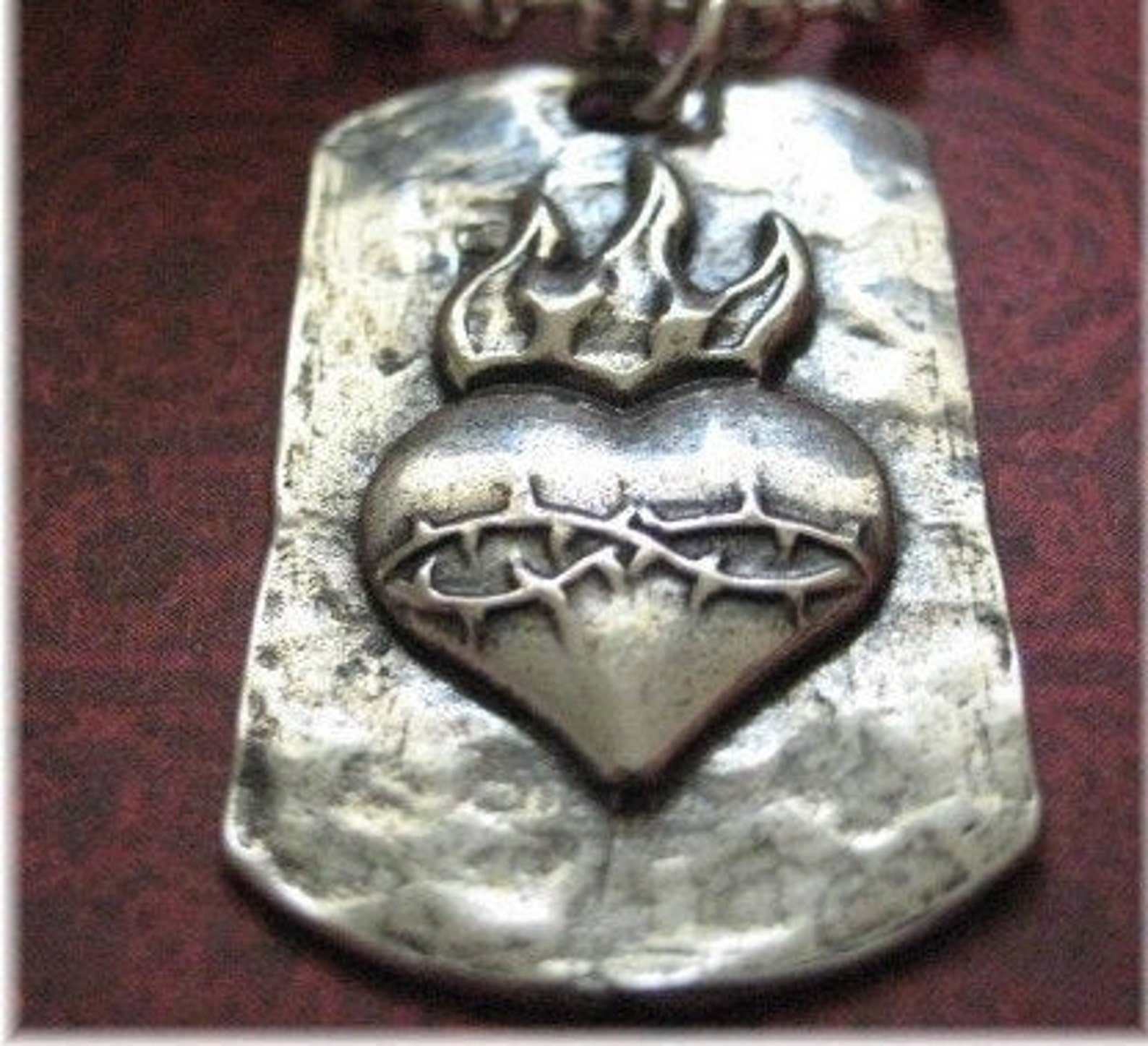 Oxidized Sterling Silver Sacred Heart Pendant-milagros Sagrado - Etsy