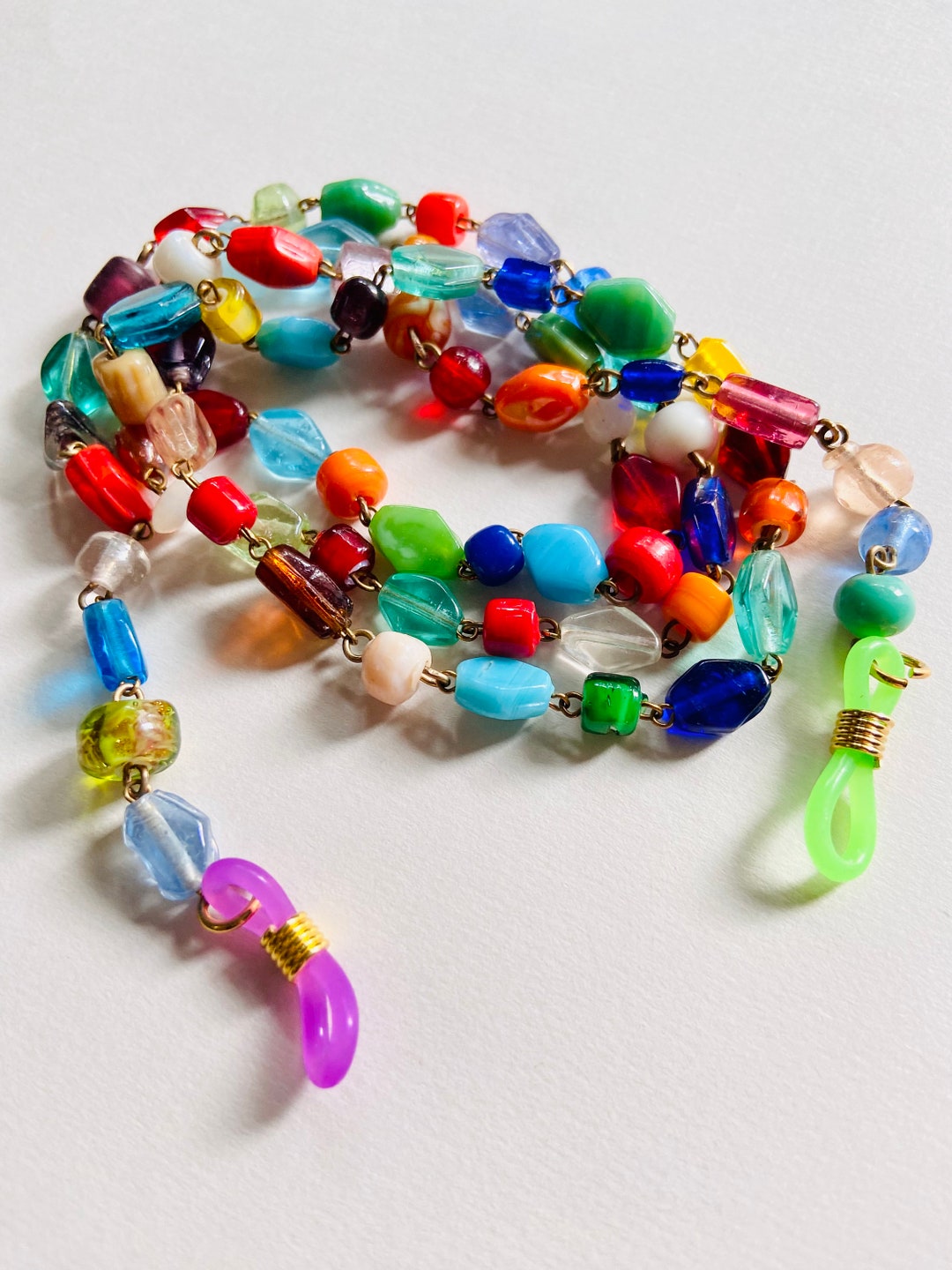 Beaded Rainbow Beaded Eyeglasses Cord Chain-multicolor Beaded ...