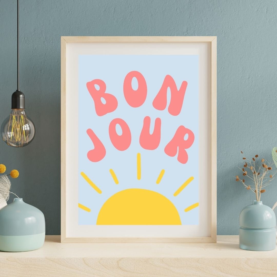Bonjour Welcome Sign A4 A5 A6 Home Print Pink Blue Sunshine Girly Home ...